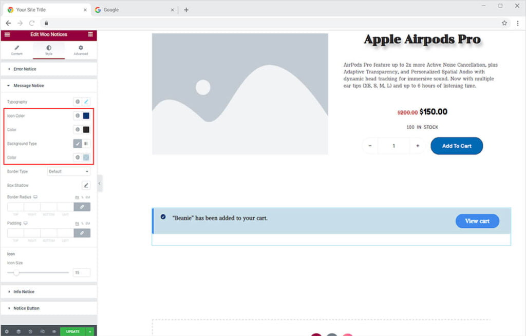 Elementor WooCommerce Notices widget - Xpro Addons